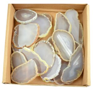 30 pieces agate slices stone slab 2"-3" in length for wedding name cards namecards place cards - white/grey