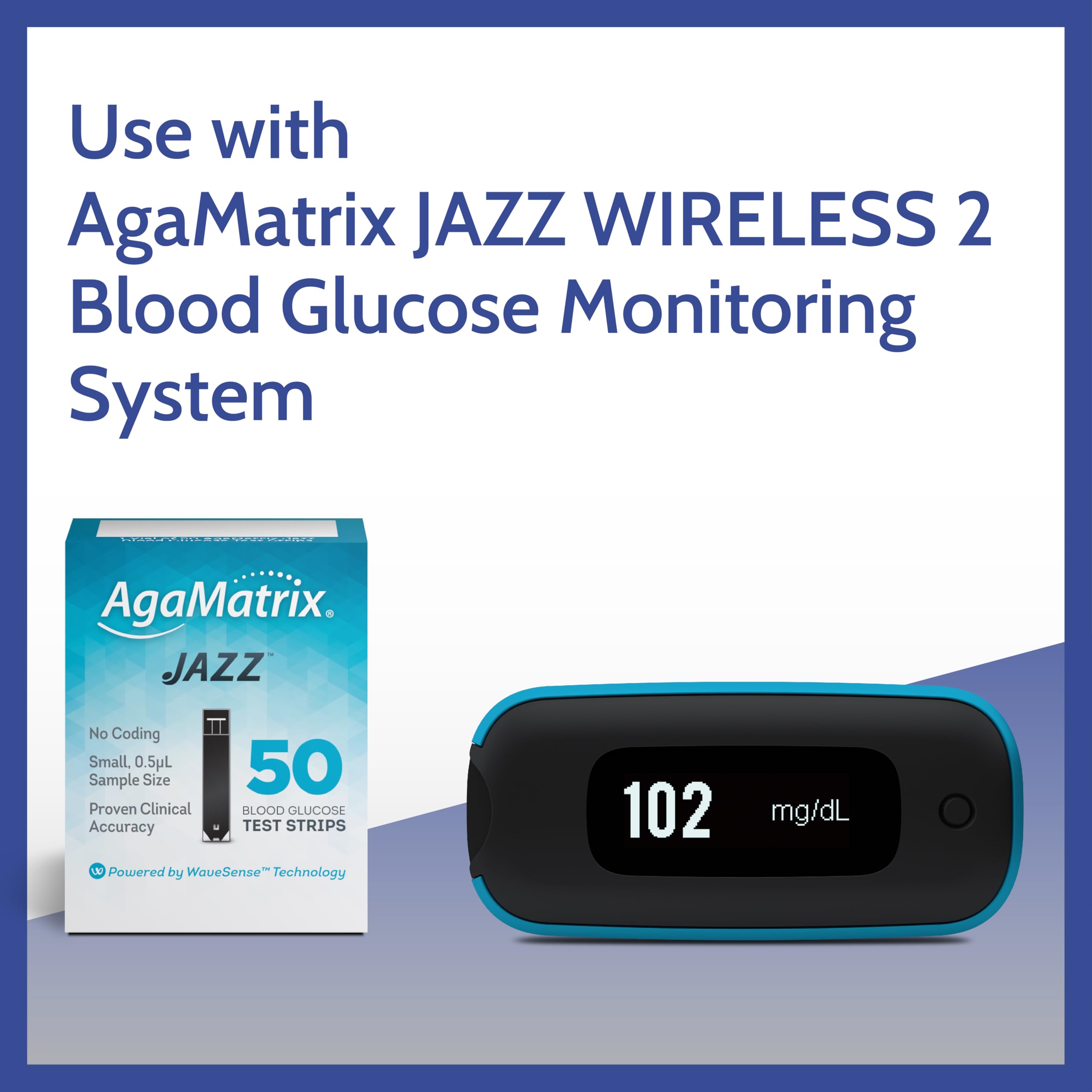 AgaMatrix Jazz Blood Glucose Test Strips, 100 Count Test Strips for Diabetes | Use with AgaMatrix Jazz Wireless 2 Blood Glucose Monitor Only