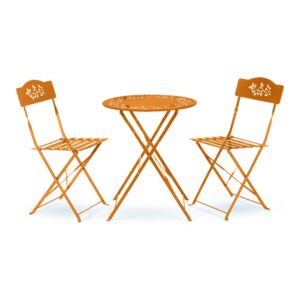 alpine corporation indoor/outdoor 3-piece bistro set folding table and chairs patio seating, orange