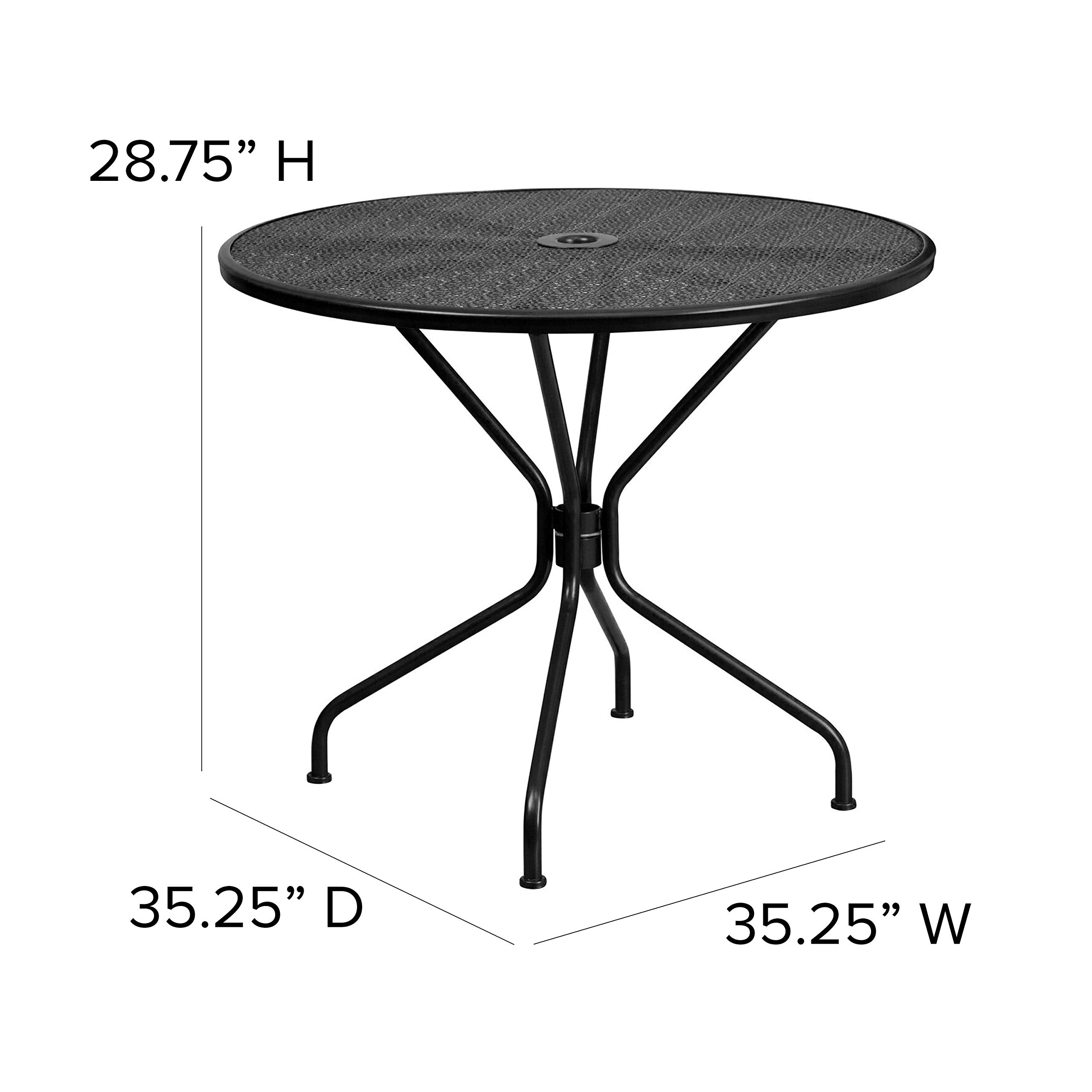 Flash Furniture Oia Commercial Grade 35.25" Round Black Indoor-Outdoor Steel Patio Table Set with 4 Round Back Chairs