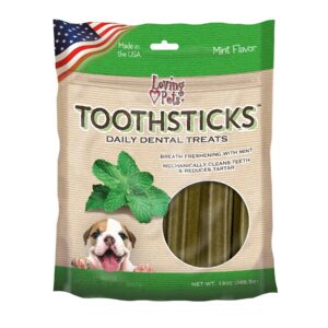 loving pets toothsticks – fresh mint dental sticks for dogs (for medium/large dogs 20-100+ lbs)