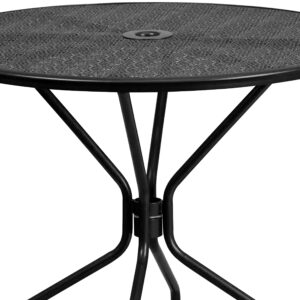 Flash Furniture Oia Commercial Grade 35.25" Round Black Indoor-Outdoor Steel Patio Table Set with 4 Round Back Chairs