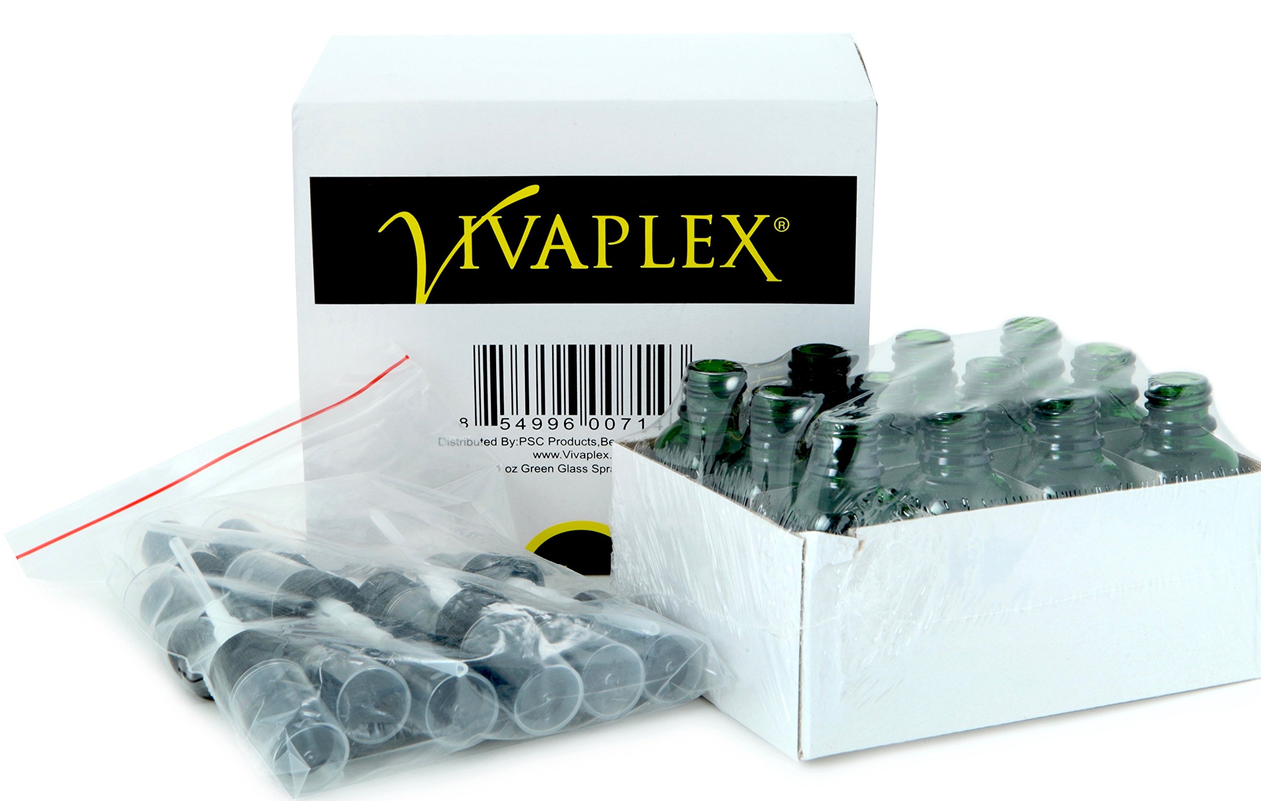 Vivaplex, 12, Green, 1 oz Glass Bottles, with Black Fine Mist Sprayers