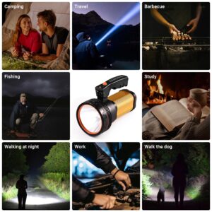 CSNDICE Flashlights High Lumens Rechargeable, 1000,000LM LED Rechargeable Flashlights, IP68 Waterproof Linterna Recargable, 10000mAh Long Lasting Flashlights for Home, Camping, Boat, Farm Use.(Gold)