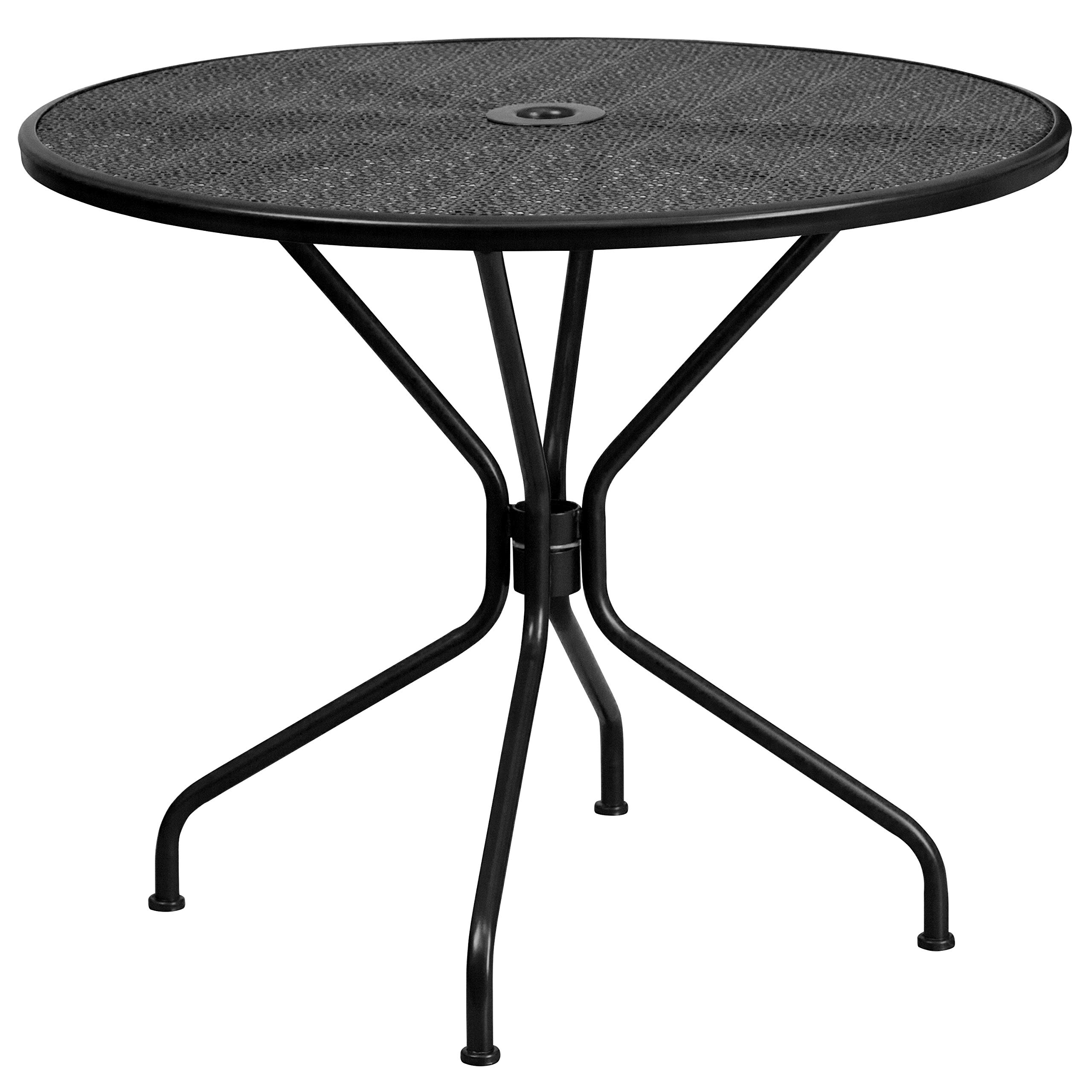 Flash Furniture Oia Commercial Grade 35.25" Round Black Indoor-Outdoor Steel Patio Table Set with 4 Round Back Chairs