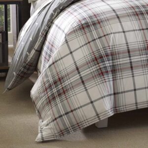 Eddie Bauer - King Duvet Cover Set, Cotton Reversible Bedding with Matching Shams, Plaid Home Decor for All Seasons (Alder Charcoal/Red, King)