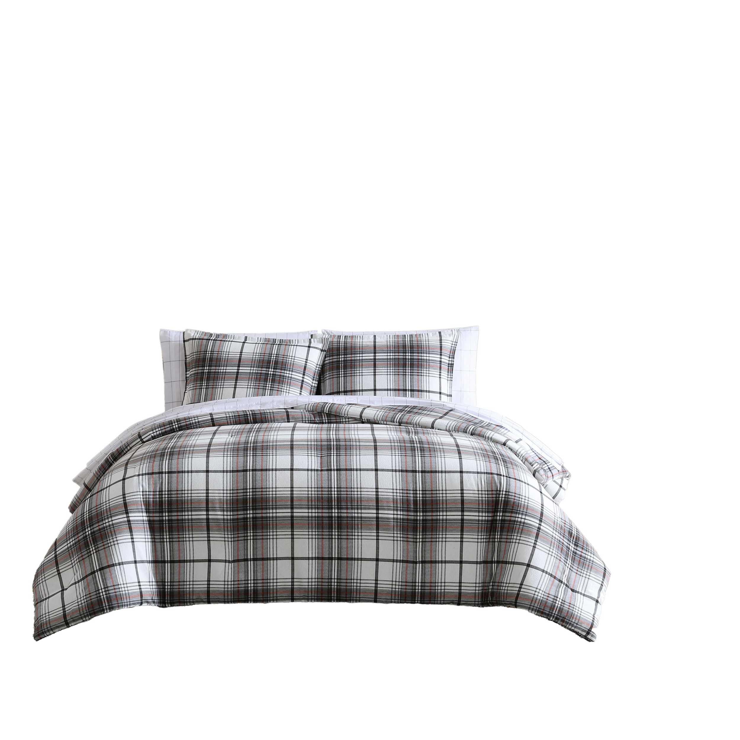 Eddie Bauer - King Duvet Cover Set, Cotton Reversible Bedding with Matching Shams, Plaid Home Decor for All Seasons (Alder Charcoal/Red, King)