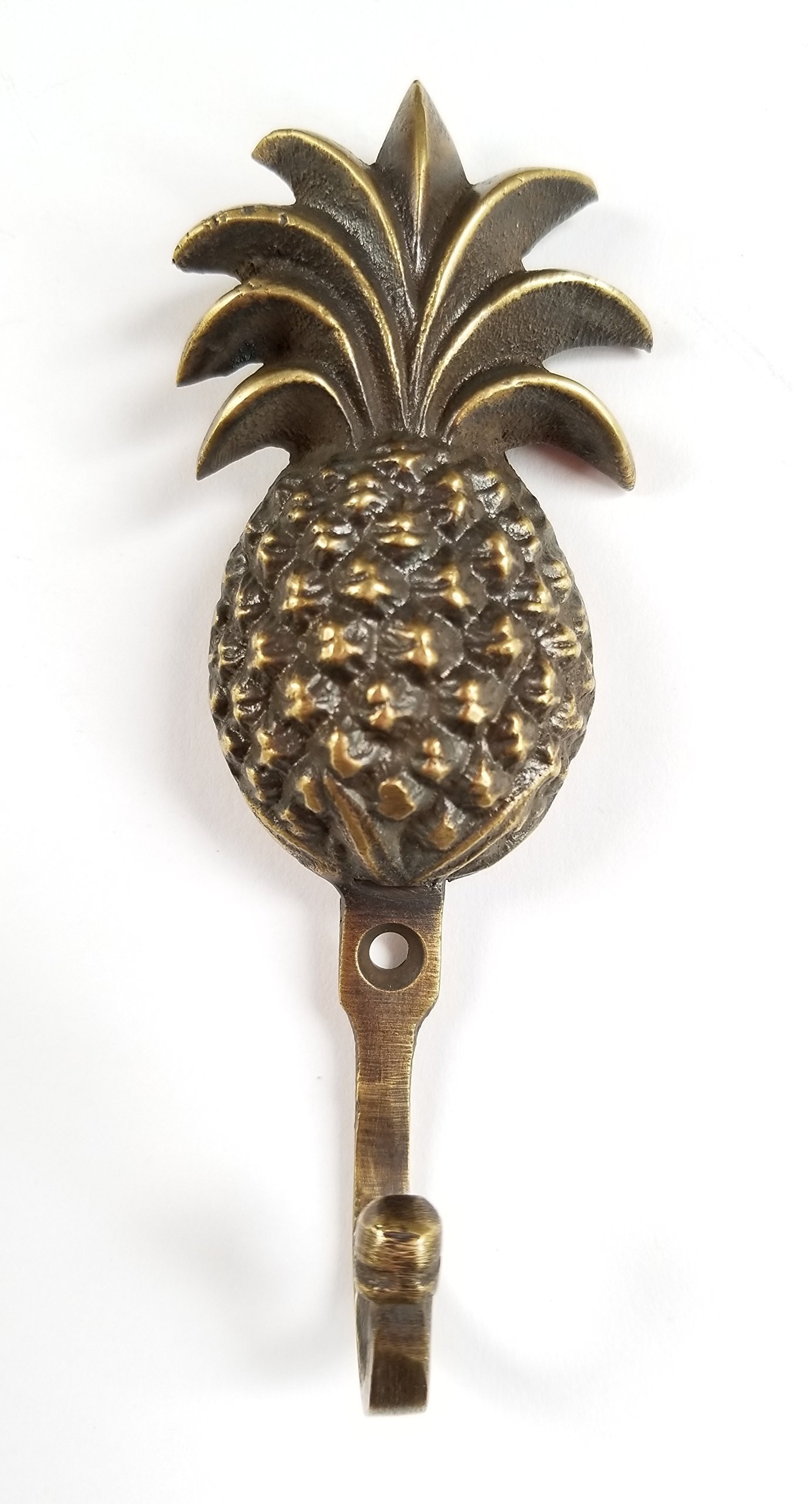 hardware and antiques Vintage Pineapple Fruits Strong Brass Hook Coat, Towel, Hat, Hanger 4-1/4" Long #C13