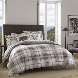 eddie bauer - king duvet cover set, cotton reversible bedding with matching shams, plaid home decor for all seasons (alder charcoal/red, king)