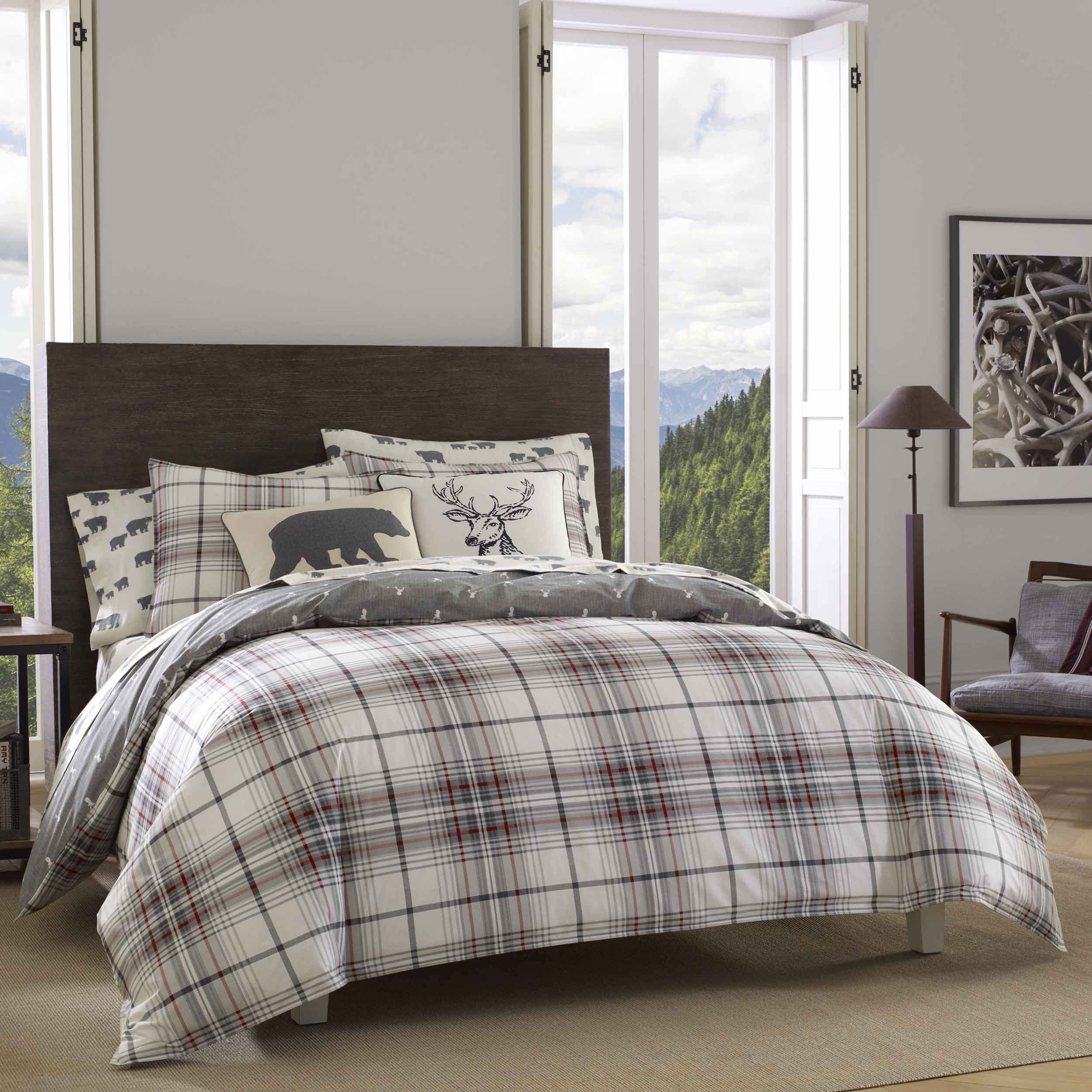 Eddie Bauer - King Duvet Cover Set, Cotton Reversible Bedding with Matching Shams, Plaid Home Decor for All Seasons (Alder Charcoal/Red, King)