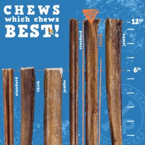 Jack&Pup Thick Bully Sticks 12 Inch Premium Dog Bully Sticks for Large Dogs Aggressive Chewers - All Natural Bully Sticks Odor Free 12" Large Bully Sticks, Long Lasting Dog Chews Bully Stick (5 Pack)