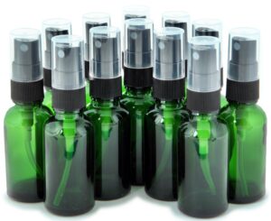 vivaplex, 12, green, 1 oz glass bottles, with black fine mist sprayers