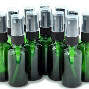 Vivaplex, 12, Green, 1 oz Glass Bottles, with Black Fine Mist Sprayers