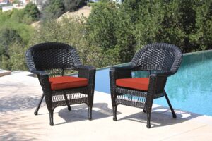 jeco wicker chair with red orange cushion, black/w00207-