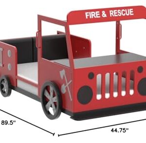 Furniture of America Jennen Novelty Metal Fire Truck Twin Bed in Red