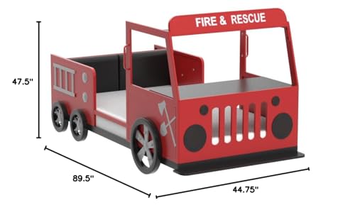 Furniture of America Jennen Novelty Metal Fire Truck Twin Bed in Red