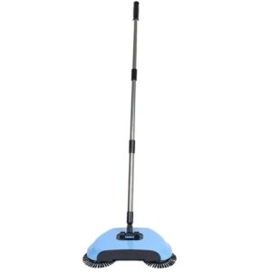 Household Sweeping Machine,Hand Push-Type Automatic Without Electricity Sweeper Broom Portable Cleaning Machine 3 in 1 Dustpan and Trash Bin (Blue)