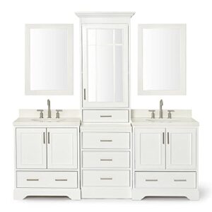 ariel stafford m085d-wht 85" inch double sink bathroom vanity set in white with white quartz countertop