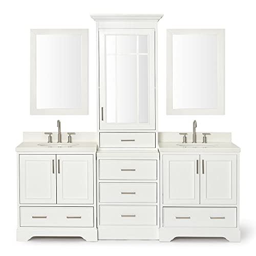 ARIEL Stafford M085D-WHT 85" Inch Double Sink Bathroom Vanity Set in White with White Quartz Countertop