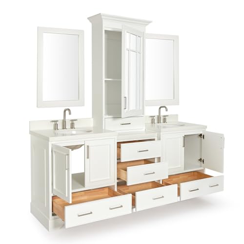 ARIEL Stafford M085D-WHT 85" Inch Double Sink Bathroom Vanity Set in White with White Quartz Countertop