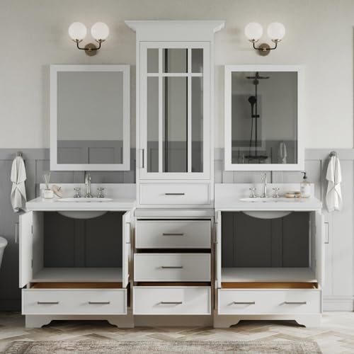 ARIEL Stafford M085D-WHT 85" Inch Double Sink Bathroom Vanity Set in White with White Quartz Countertop