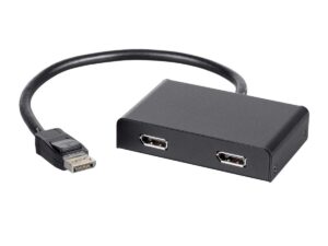 monoprice displayport 1.2 to displayport multi-stream transport (mst) hub - 2-port, dp to dp, ideal for digital signage, large video displays in schools, 7.6 x 5.8 x 1.3