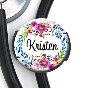 stethoscope tag - watercolor wreath - personalized name - steth id tag/nurse badge/rn/lpn/rt