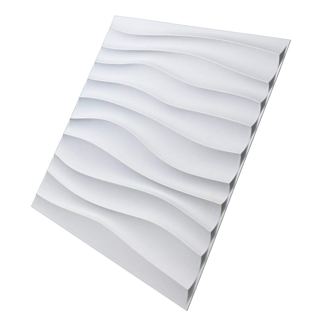 Art3d Plastic 3D Wall Panel PVC Wave Wall Design, White, 19.7" x 19.7" (12-Pack)