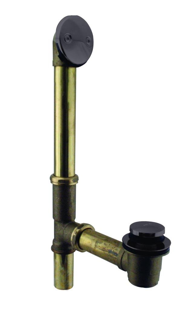 Westbrass 14" 17 Gauge Brass Tip-Toe Drain Bath Waste and Overflow with 2-Hole Faceplate, Matte Black, D325-62