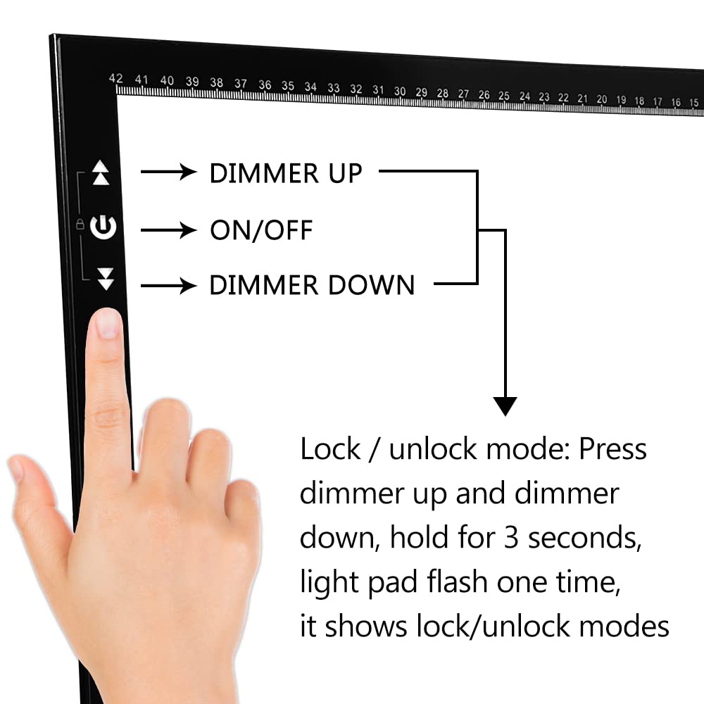 HSK A3 Artist tracing Light Box Copy Table, 12V1A Adapter Power Dimmerable 6000 Lux Lock Button Artcraft Light Pad for Tatto Drawing, Sketching, Animation,Diamond Painting