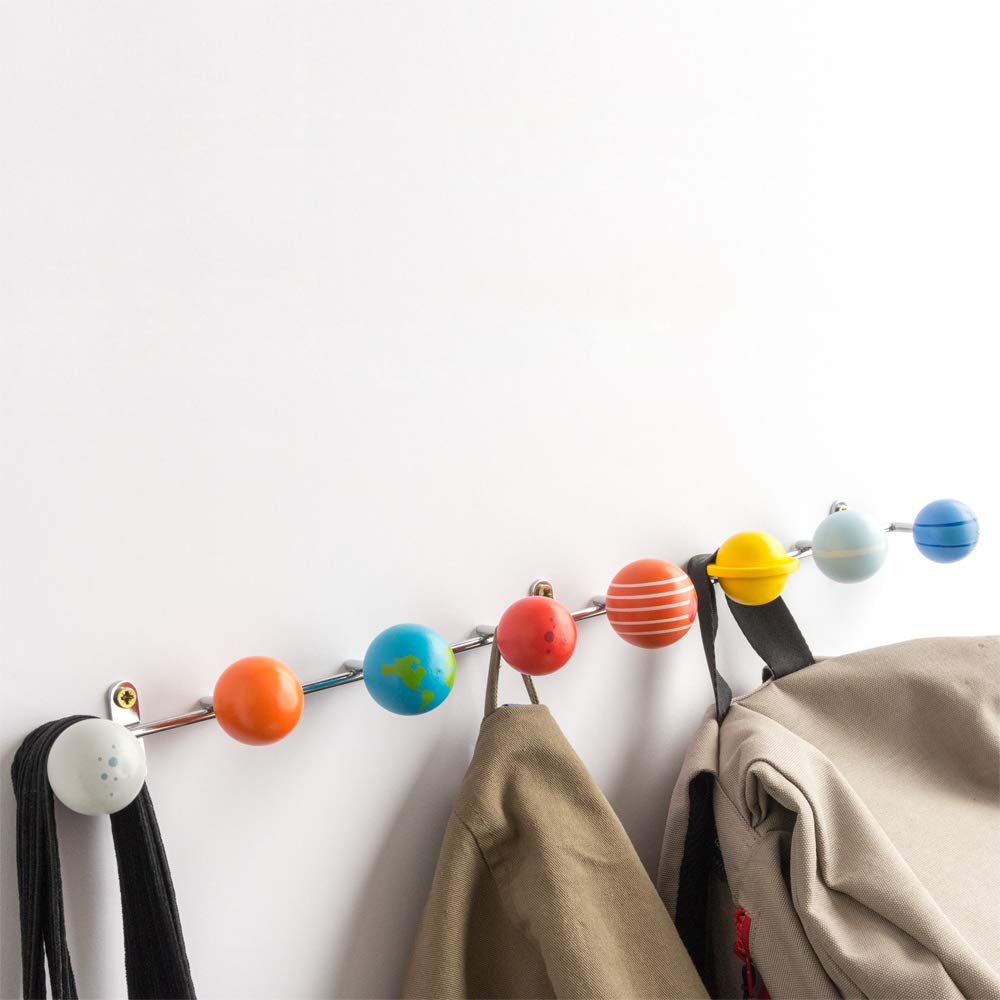 SUCK UK Solar System Coat Hooks - Decorative Wall Mounted Wooden Hanging Rack