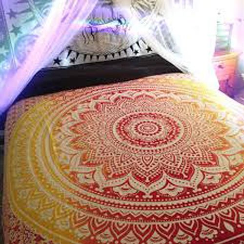 Sophia-Art Indian Handmade Hippie Cotton Ethnic Print Bohemian Mandala Ombre Duvet Cover Bedding Donna Comforter Cover Throw Blanket with 2 Pillows Shams (Red Yellow, Twin 52 * 74 Inches)