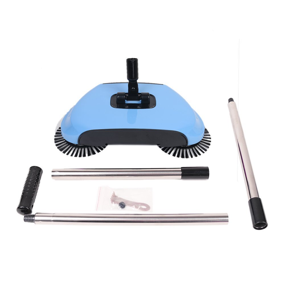 Household Sweeping Machine,Hand Push-Type Automatic Without Electricity Sweeper Broom Portable Cleaning Machine 3 in 1 Dustpan and Trash Bin (Blue)