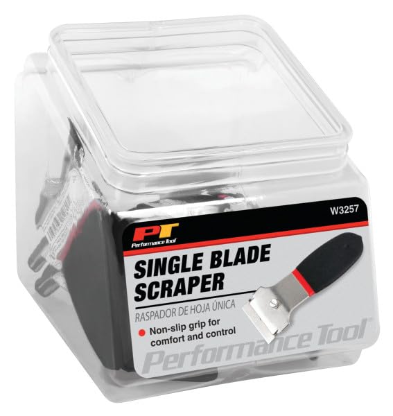 Performance Tool W3257 Non-Slip Razor Blade Scraper with 25 Degree Offset Head and Backward Blade Insertion for Safe Storage