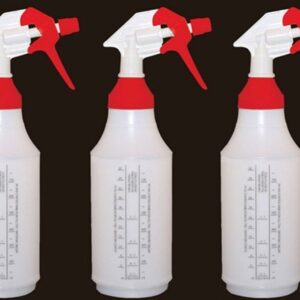 Spray Bottles with Large Top for Easy Filling, Reusable, 32oz, 3 Complete Bottles, with Scale on Side of Bottle for Easy Mixing, Part# WM83233-WM03-RED (Red & White Sprayer Top)