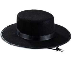 Tigerdoe Spanish Hat - Gaucho Hat - Amish Hat - Black Flat Top Fedora Costume Hats