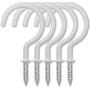 25 pack cup hook ceiling hooks, 2.9 inches, finegood vinyl coated screw hanger for indoor and outdoor use - white