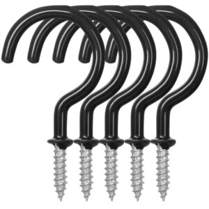 25 pack cup hook ceiling hooks, 2.9 inches, finegood vinyl coated screw-in hanger for indoor and outdoor use - black