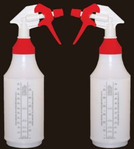 spray bottles with large top for easy filling, reusable, 32oz, 2 complete bottles, with scale on side of bottle for easy mixing, part# wm83233-wm02-red (red & white sprayer top)