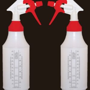 Spray Bottles with Large Top for Easy Filling, Reusable, 32oz, 2 Complete Bottles, with Scale on Side of Bottle for Easy Mixing, Part# WM83233-WM02-RED (Red & White Sprayer Top)