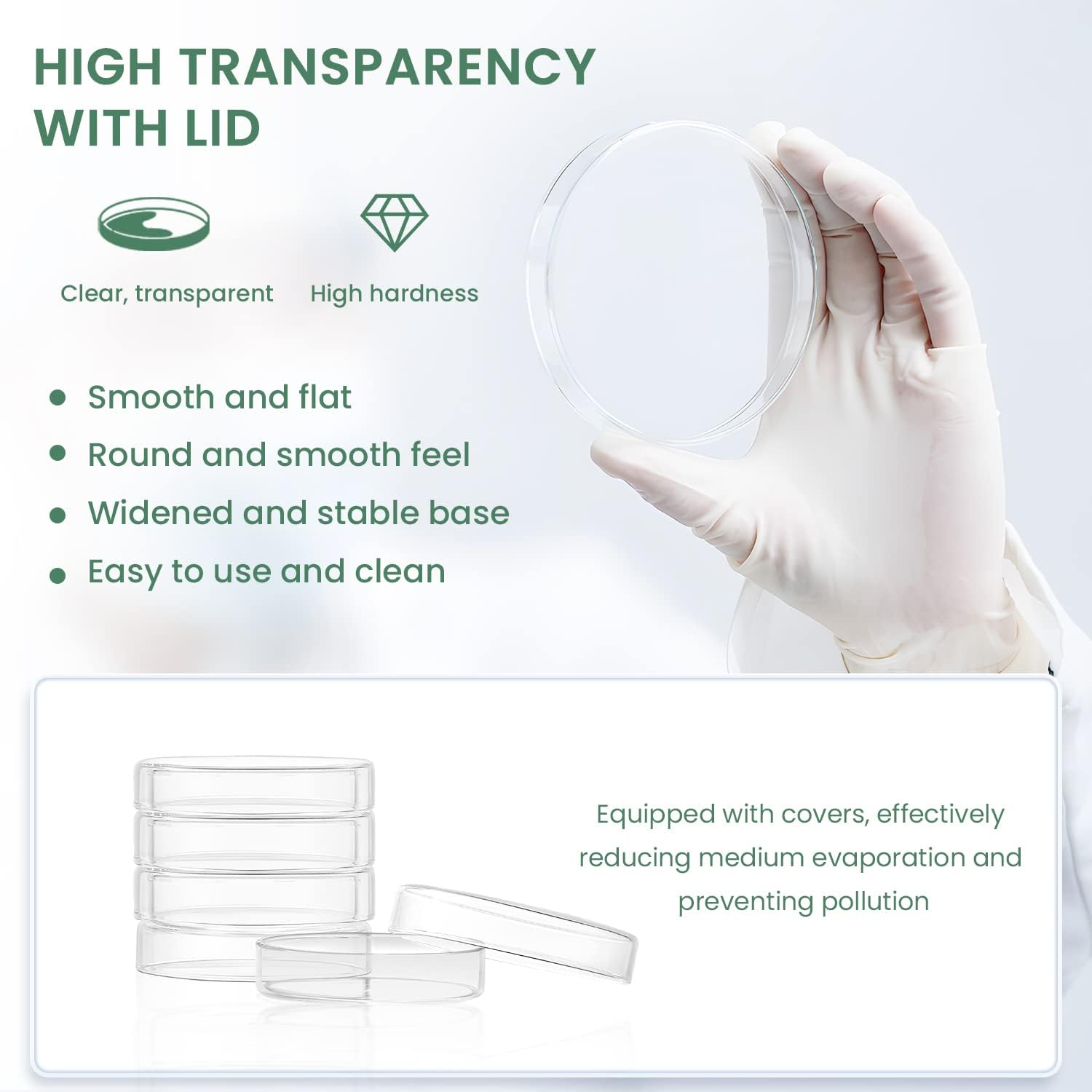 Huanyu 90mm Glass Petri Dish with Lids High Borosilicate Glass Petri Dishes Bacterial Culture Dishes for Lab Science Experiment (5pcs: 90mm)