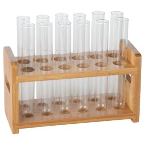 lily's home bamboo test tube vial shot glasses holder rack, great as pen stand, made from bamboo with built-in handle, rack only, glass tubes not included, 12 tube capacity (7/8" (22mm') holes)