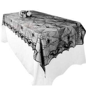 awtlife halloween lace tablecloth bat spider web for halloween party decor 48"x96"