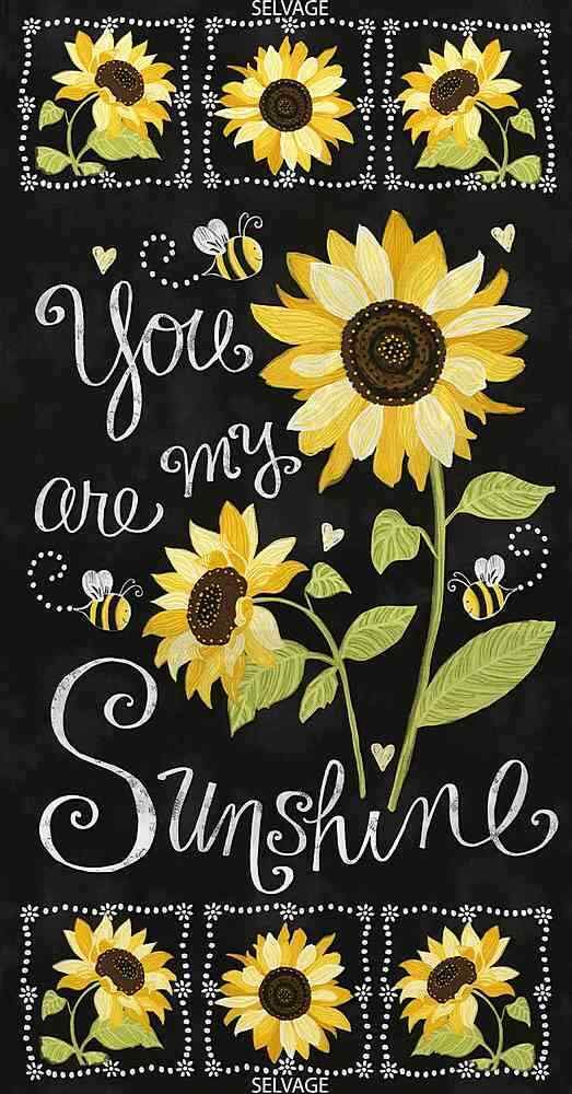 Timeless Treasures Fabrics You are My Sunshine Sunflowers and Bees Black 24" Sunflower Chalkboard P