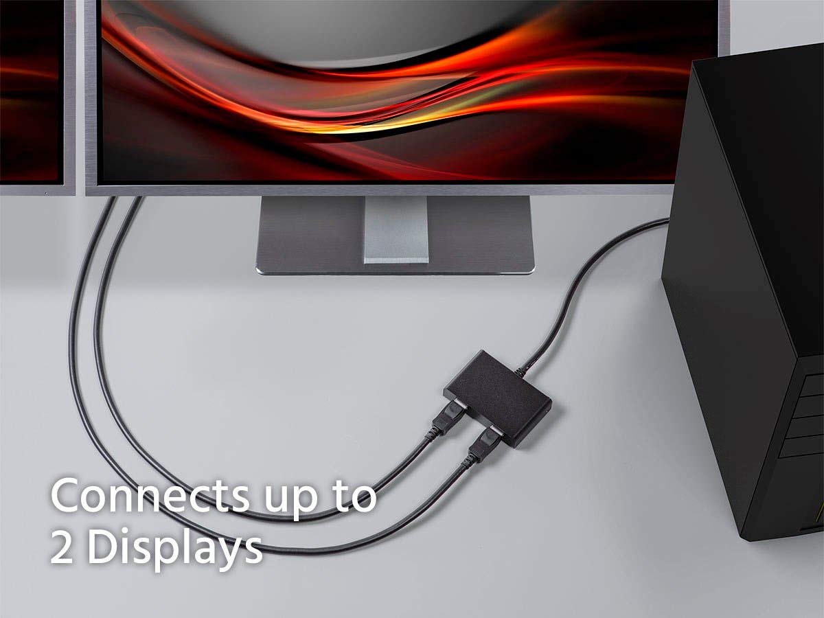 Monoprice DisplayPort 1.2 to DisplayPort Multi-Stream Transport (MST) Hub - 2-Port, DP to DP, Ideal for Digital Signage, Large Video Displays in Schools, 7.6 x 5.8 x 1.3