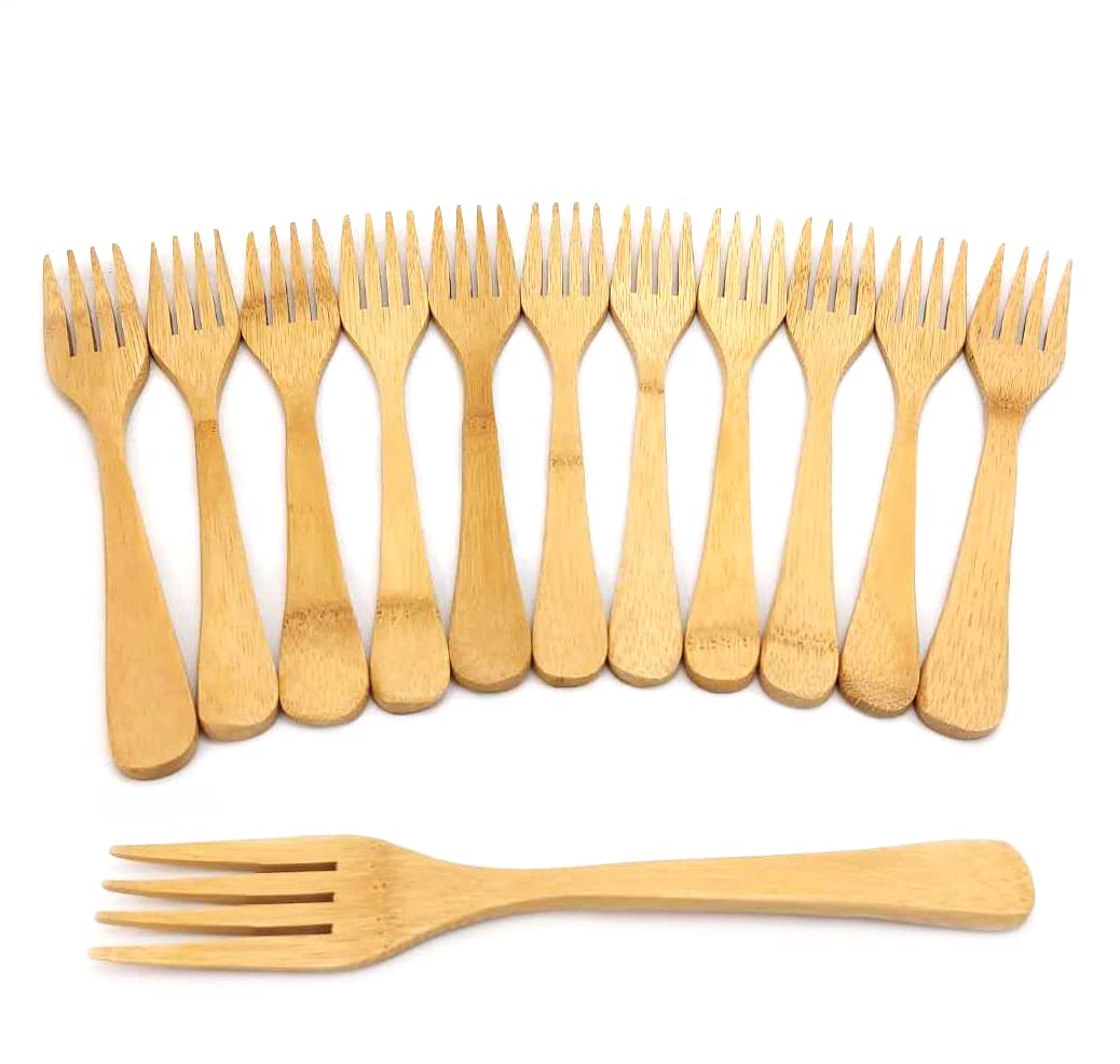 JapanBargain 4108, Set of 12 Bamboo Dinner Forks for Appetizer Furit Dessert Snack Resuable Dishwasher Safe, 8.25-inch