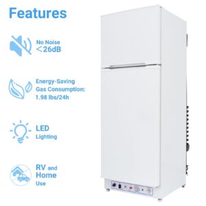 Smad Propane Refrigerator 110V/Propane Fridge Up Freezer 9.3 Cu.Ft Propane Refrigerator with Freezer Large Capacity Refrigerator Off Grid, White