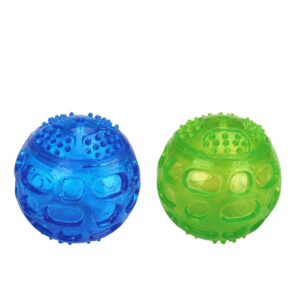 julyfox pet balls for dog squeaky fetch ball toys durable chew toy with squeaker bulk for dog small/medium 2 pack blue+green