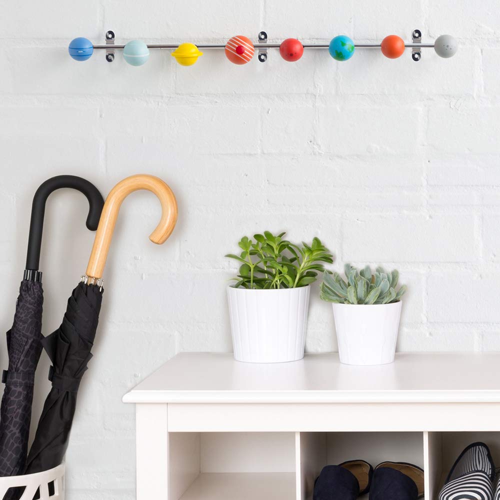 SUCK UK Solar System Coat Hooks - Decorative Wall Mounted Wooden Hanging Rack