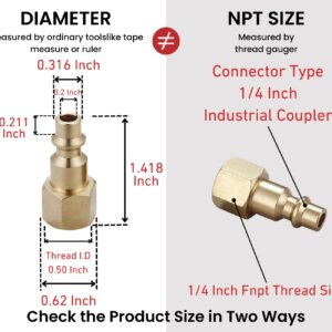 T TANYA HARDWARE Air Hose Fittings And Air Coupler Plug, Air Compressor Quick-Connect FNPT Female Plug Kit (Industrial Type D, 1/4-Inch NPT Female Thread, Solid Brass, 2 Piece)